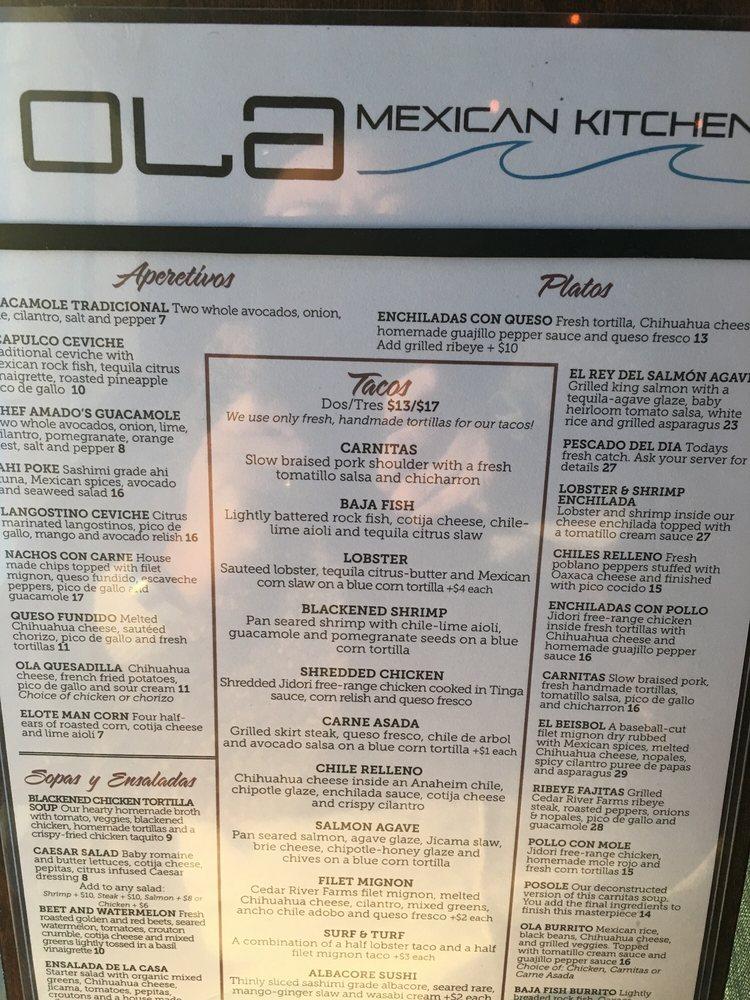 Menu at Ola Mexican Kitchen restaurant, Huntington Beach