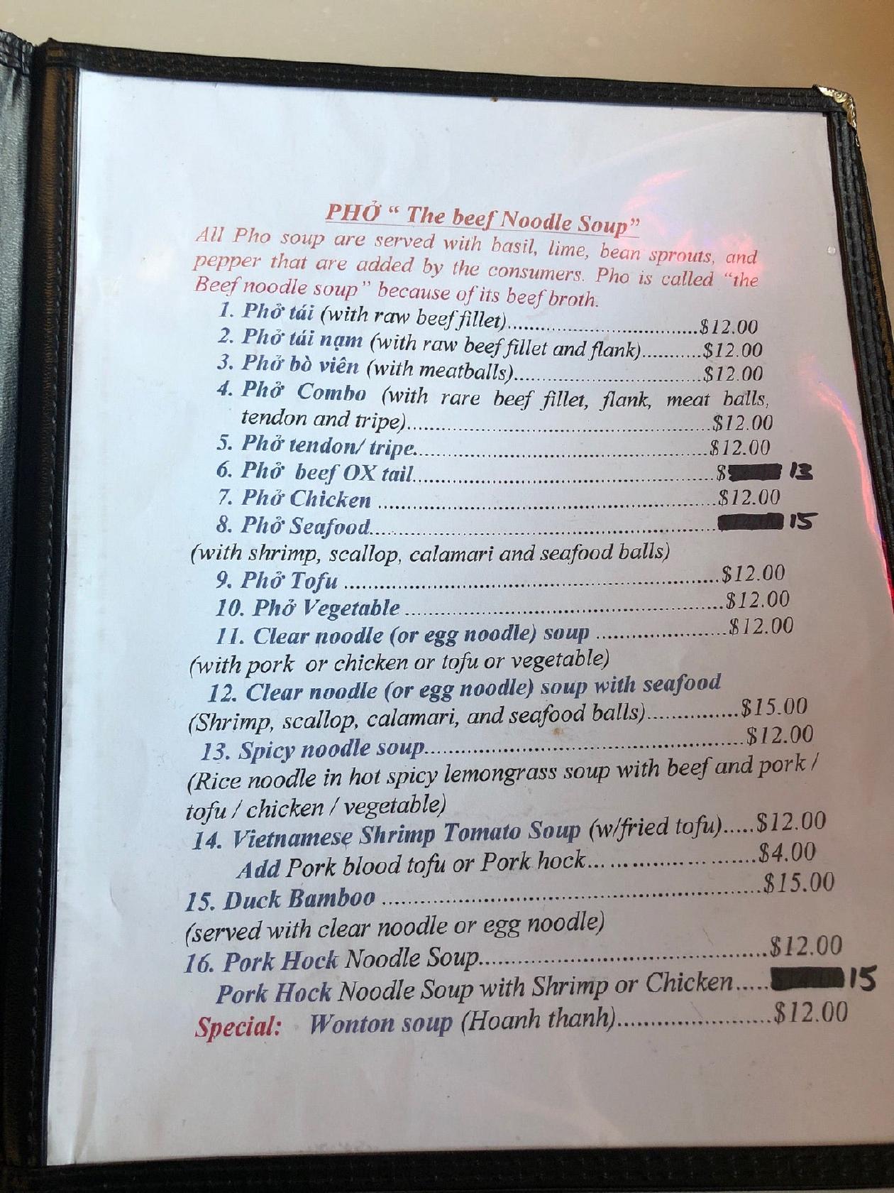 Menu at Pho' Vietnam #8 restaurant, Anchorage, 602 E Fireweed Ln