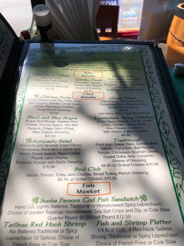 Menu at Sonka Irish Pub, Terre Haute
