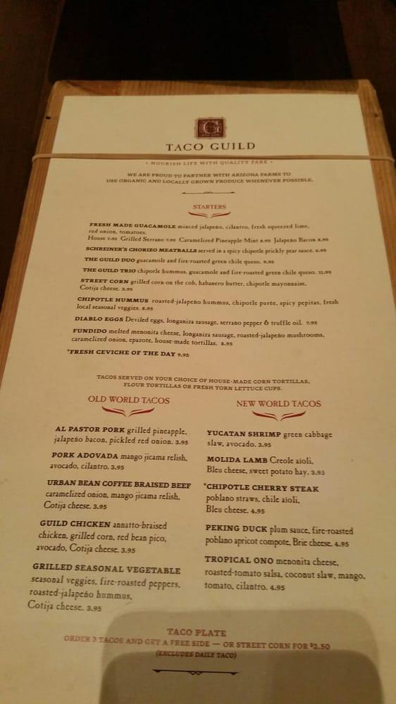 Menu at Taco Guild pub & bar, Phoenix