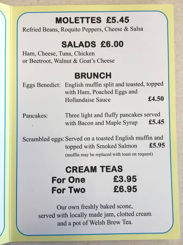 Menu at Zuko's cafe, Aberaeron