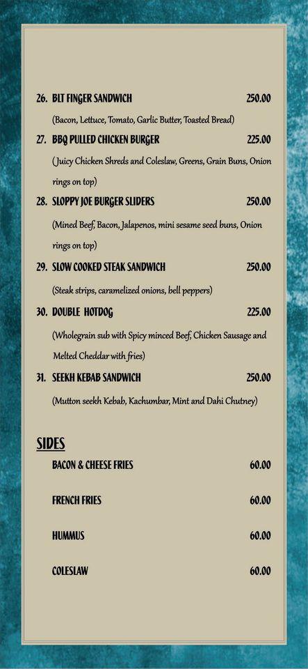 Menu at Café Mojo, Thiruvananthapuram