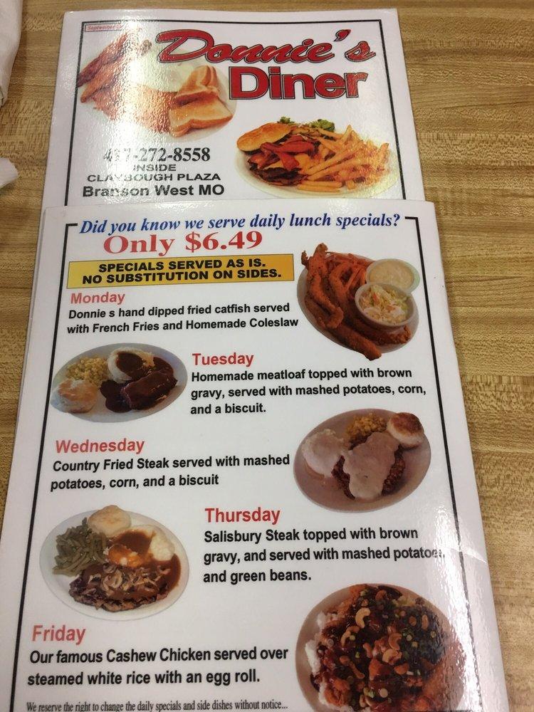 Menu at Donnie's Diner cafe, Branson West