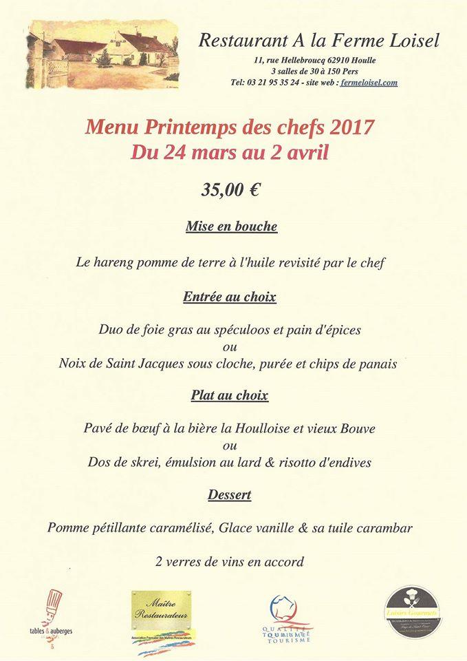 Menu au Restaurant à la Ferme Loisel, Houlle