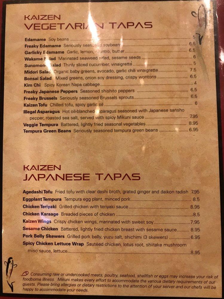 Menu at Mikuni Kaizen restaurant, Roseville, Galleria Blvd Ste 160