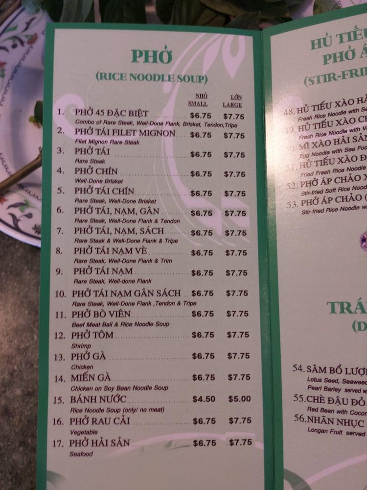 Menu at Pho 45 - La Mirada restaurant, La Mirada, La Mirada Blvd