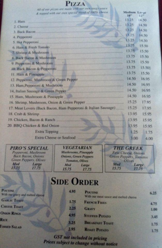 Menu at Piros Family Restaurant, Sundre