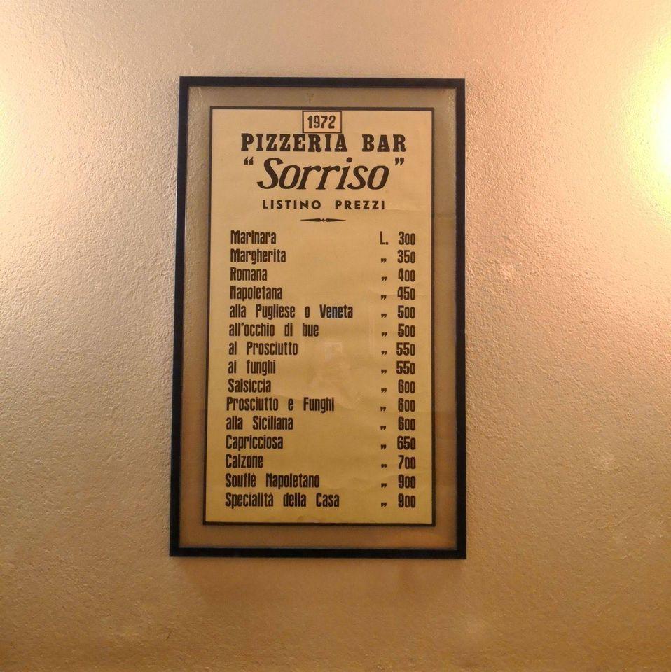 Menu at Pizzeria Sorriso, Verona, Via Beniamino Romagnoli 37