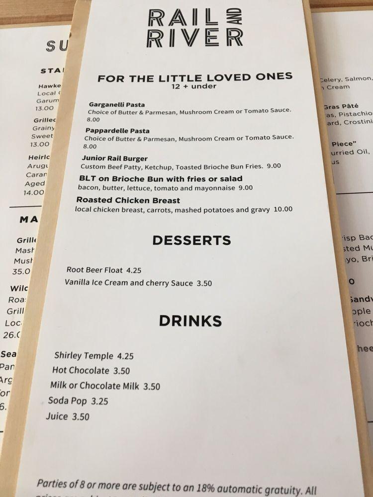 Menu at Rail & River Bistro steakhouse, Langley Township