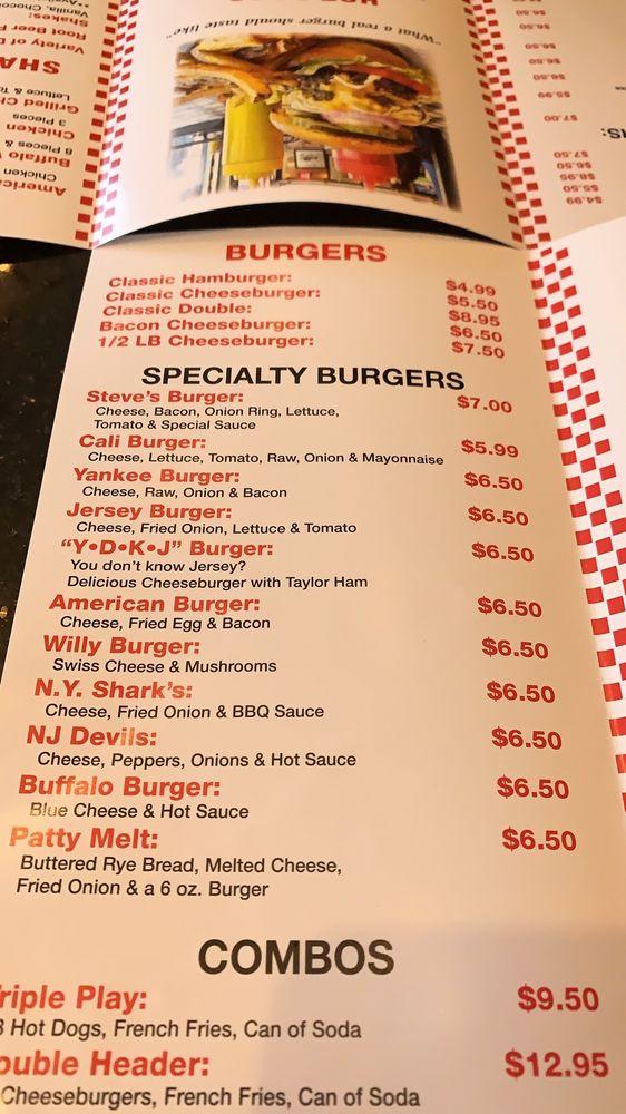 Menu at Steve's Burgers restaurant, Garfield, 68 Passaic St