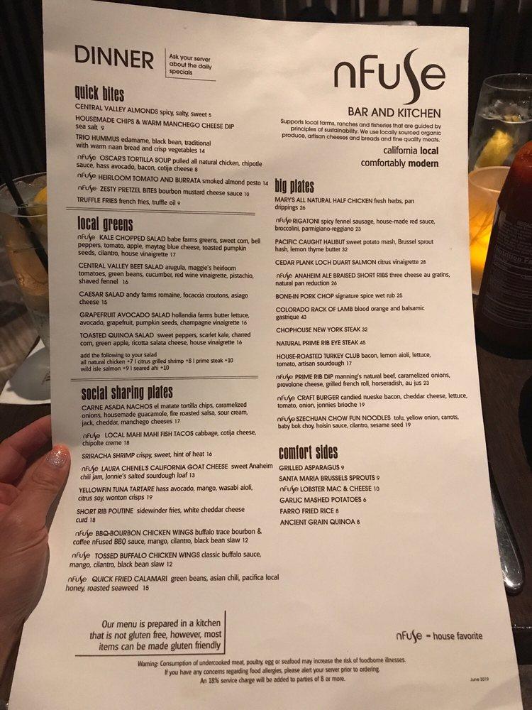 Menu at nFuse Restaurant, Bar & Lounge, Anaheim