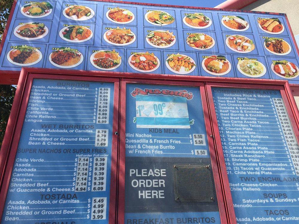Menu at Arsenio's Mexican Food restaurant, Tulare