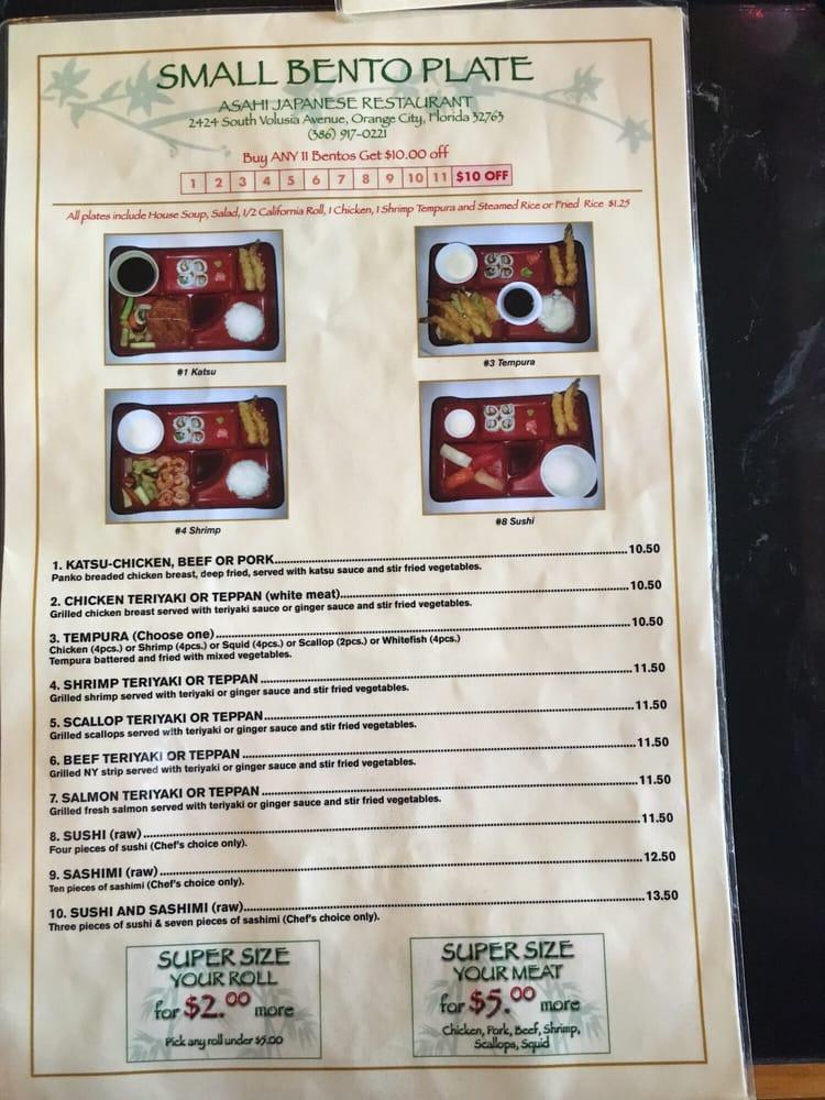 Menu at Asahi Japanese Restaurant and Sushi Bar, Orange City
