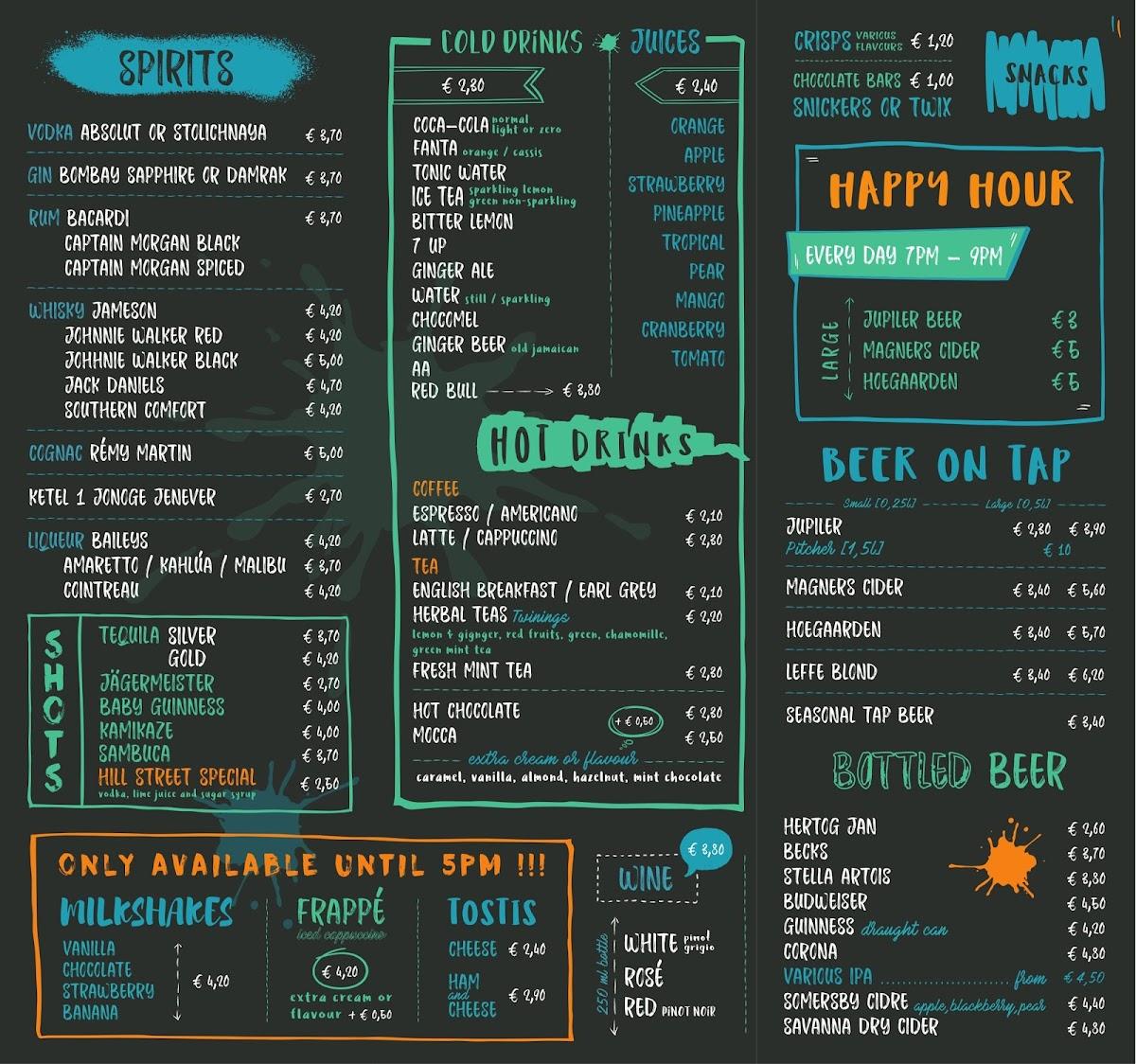 Menu at Café Hill Street Blues, Amsterdam