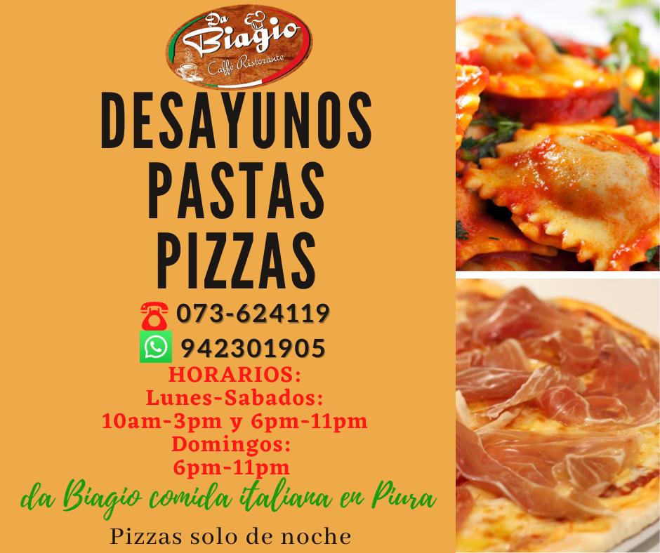 Carta del restaurante Da Biagio, Piura