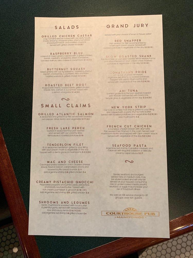 Menu at Courthouse Pub, Manitowoc