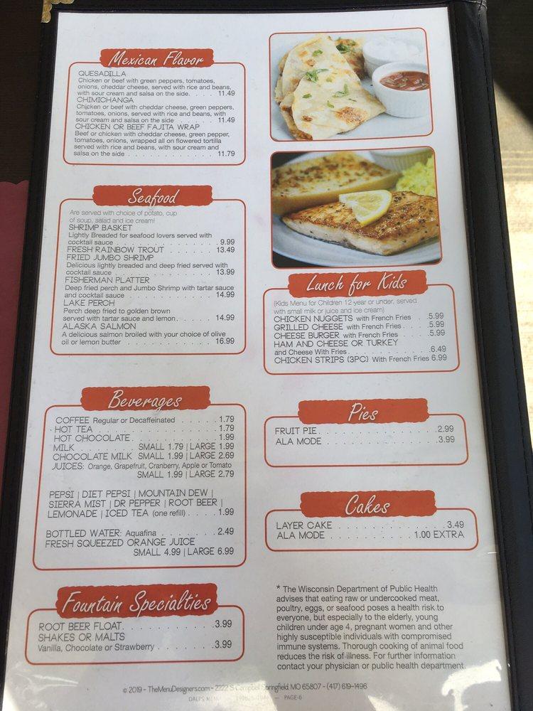 Menu at Dali's Cafe, Manitowoc