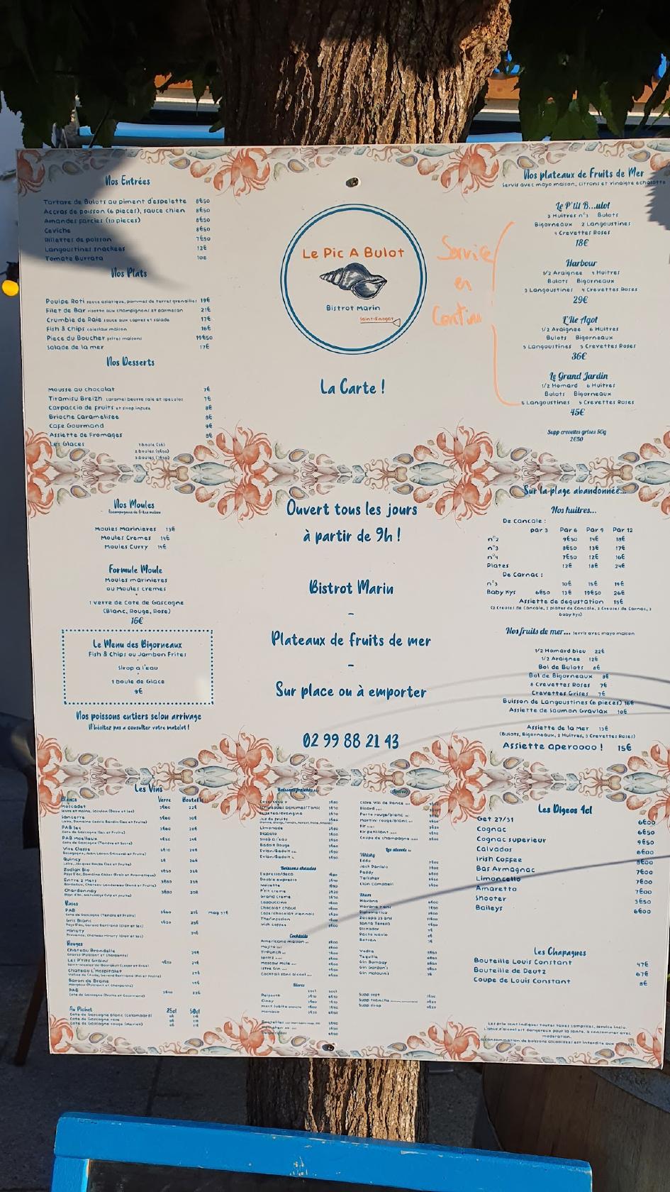 Menu au Le Pic À Bulot restaurant, Dinard