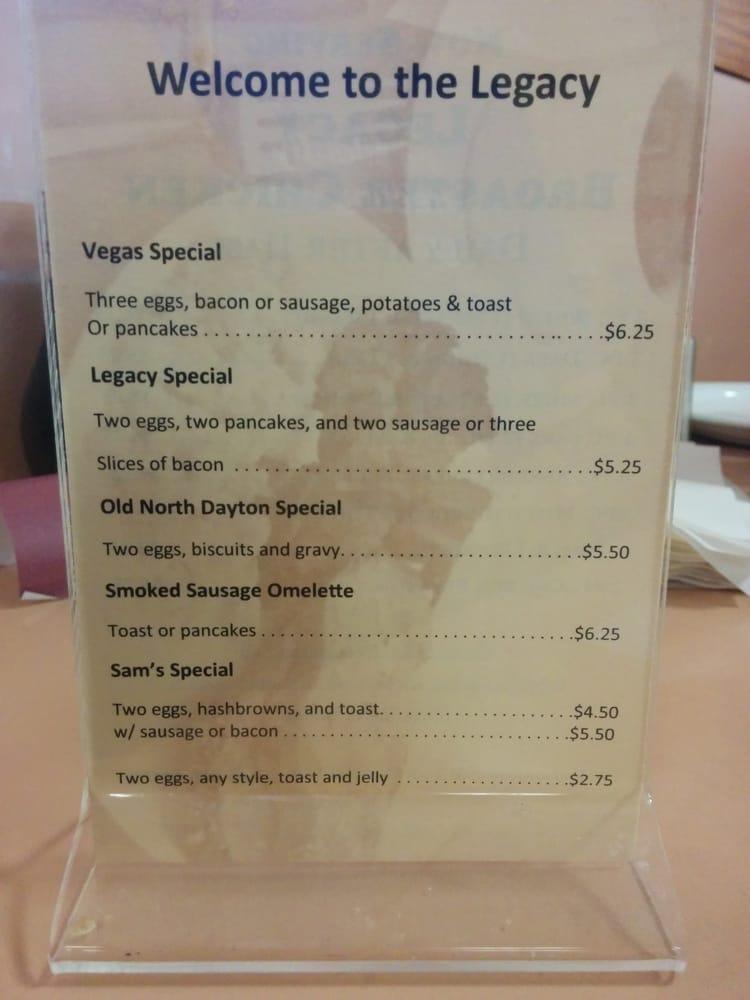 Menu at Legacy Pancake House restaurant, Dayton