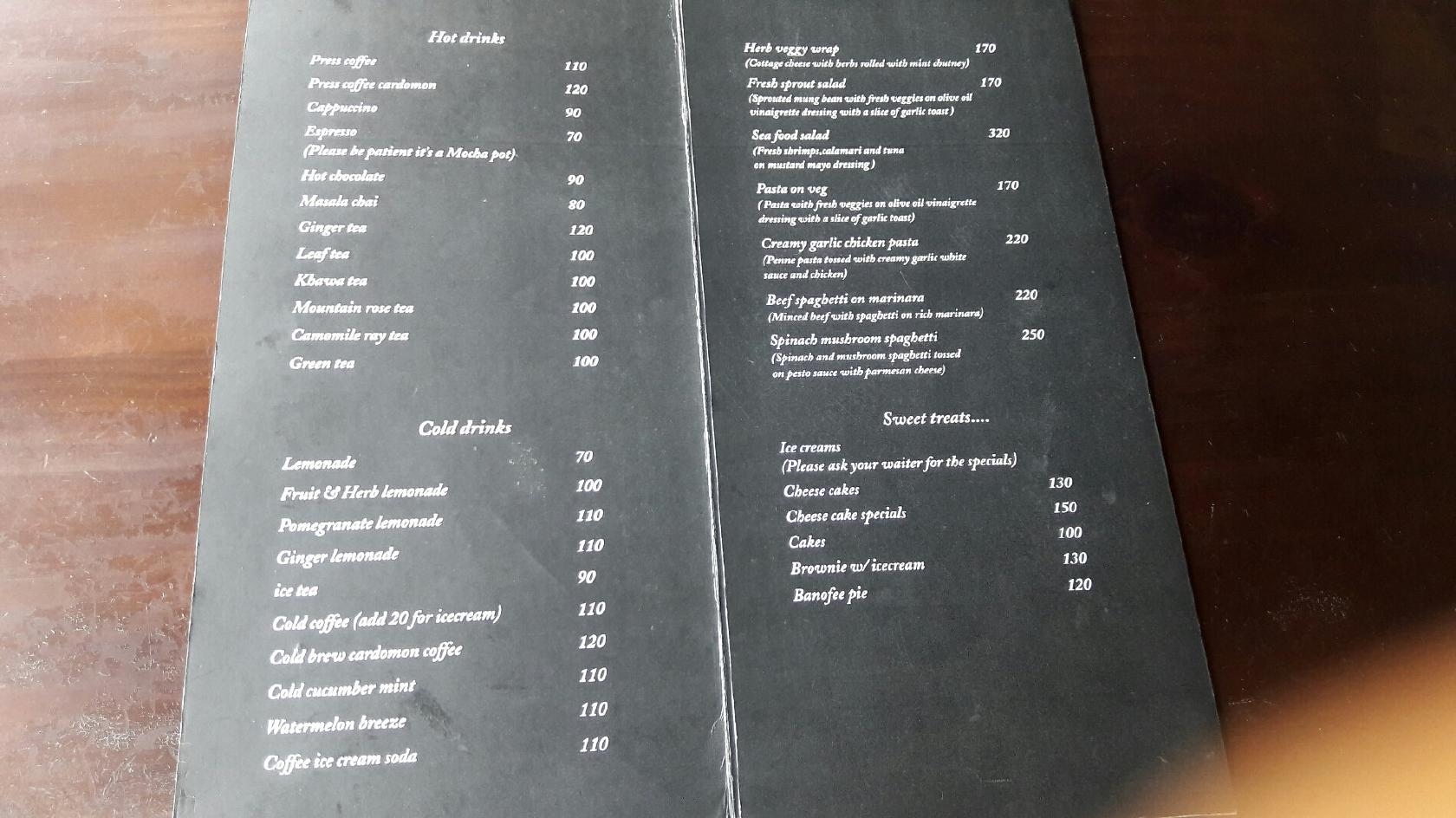 Menu at Loafers Corner Cafe, Kochi