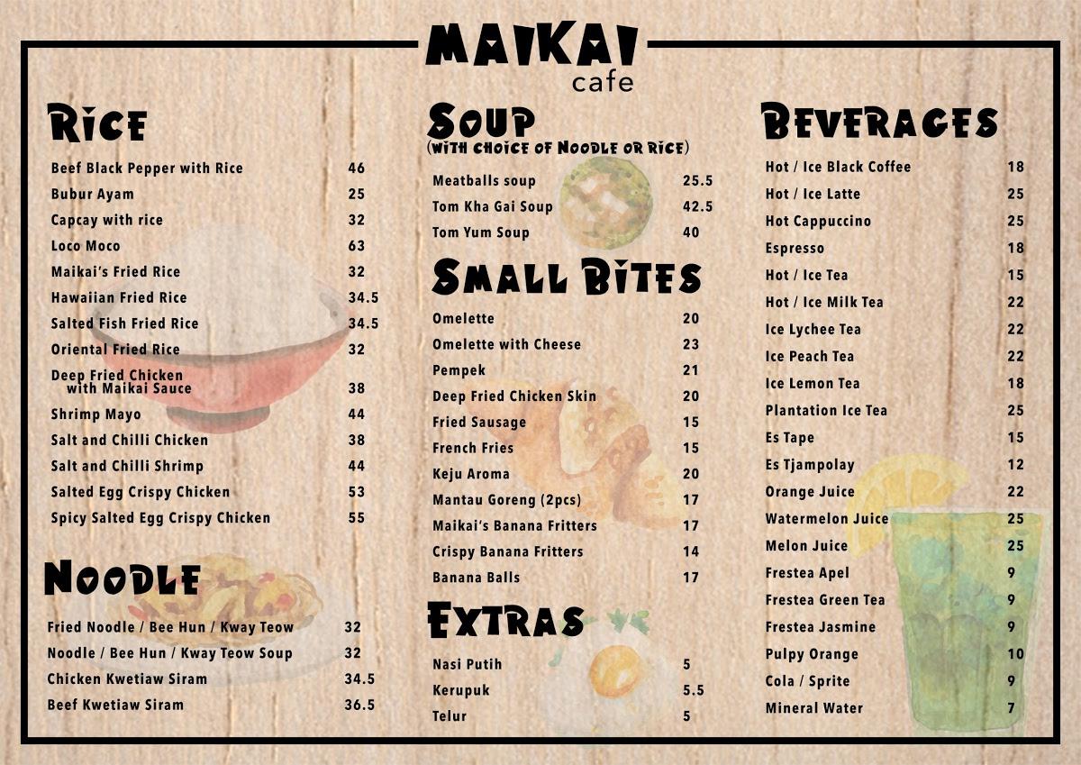 Menu at Maikai Cafe, South Jakarta