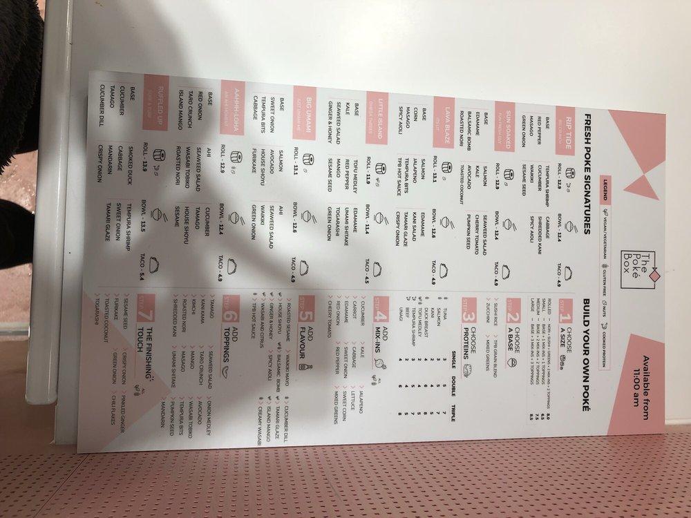 Menu at The Poke Box restaurant, Waterloo