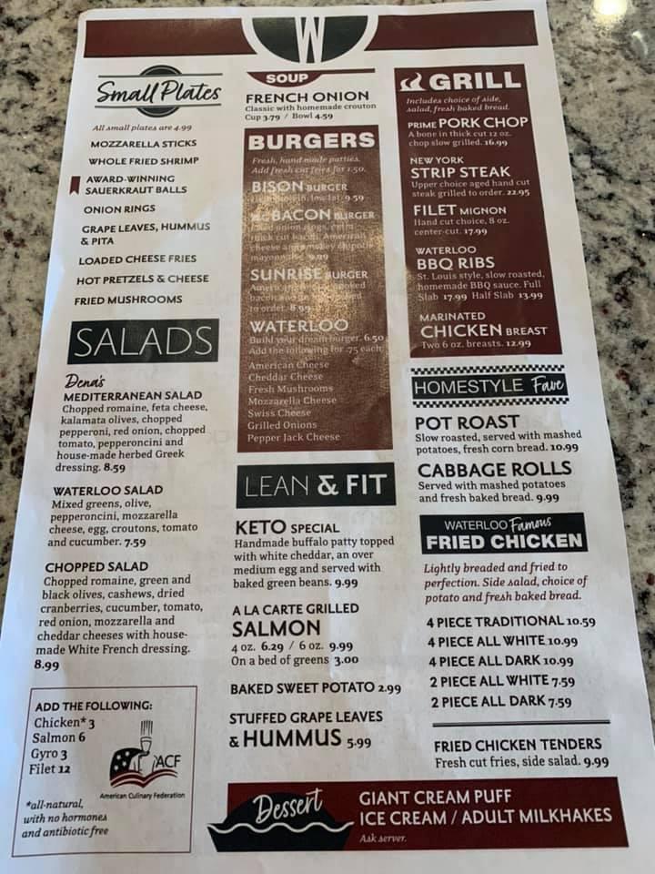 Menu at Waterloo Restaurant & Catering, Akron
