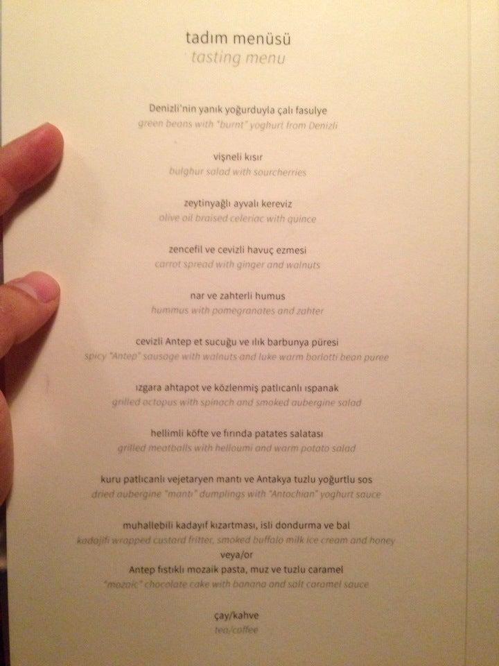 Menu at Yeni Lokanta, Istanbul, Kumbaracı Ykş. No:66