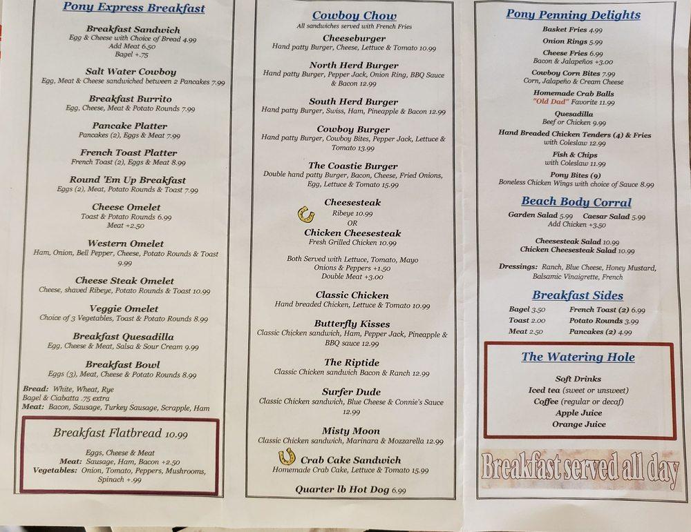 Menu at Beach Road Round-up restaurant, Chincoteague Island