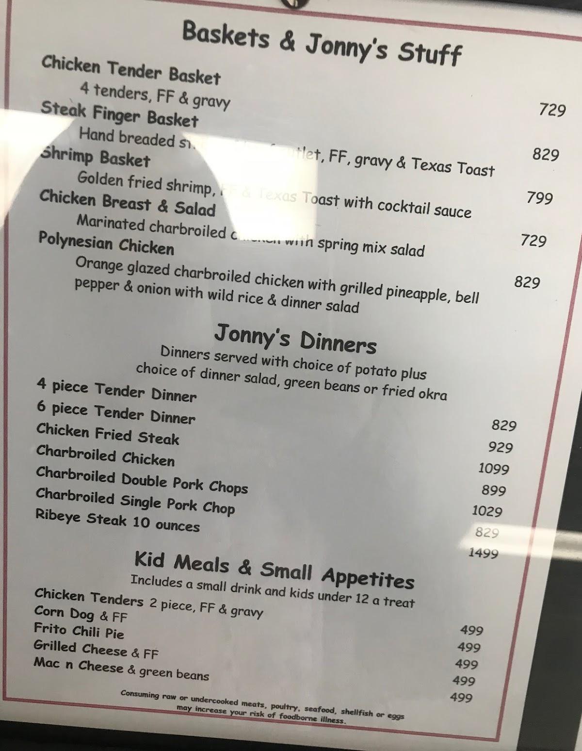 Menu at Jonny's At Oak Tree restaurant, Duncan