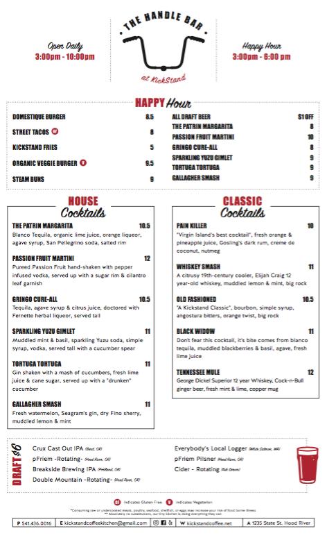 Menu at KickStand Coffee & Kitchen pub & bar, Hood River