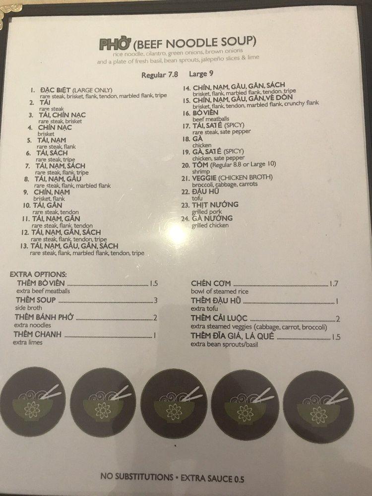 Menu at Pho Fusion restaurant, San Diego, Clairemont Mesa Blvd