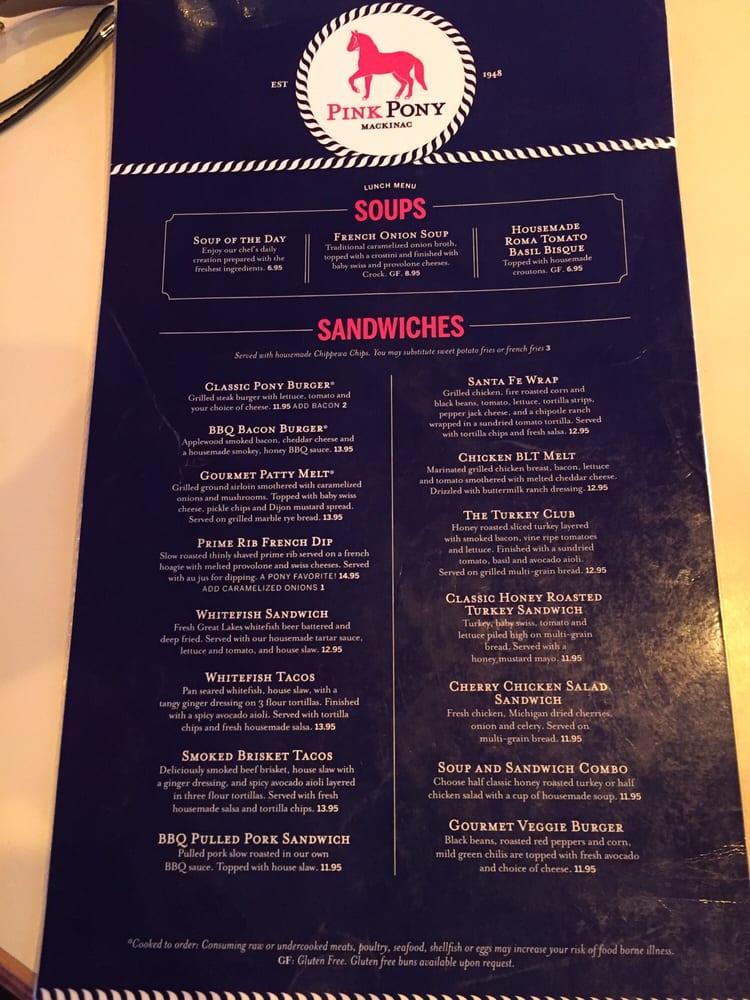 Menu at Pink Pony pub & bar, Mackinac Island
