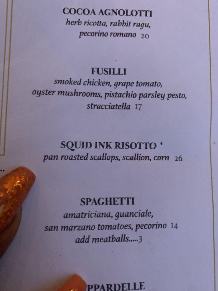 Menu at Vivace restaurant, Raleigh