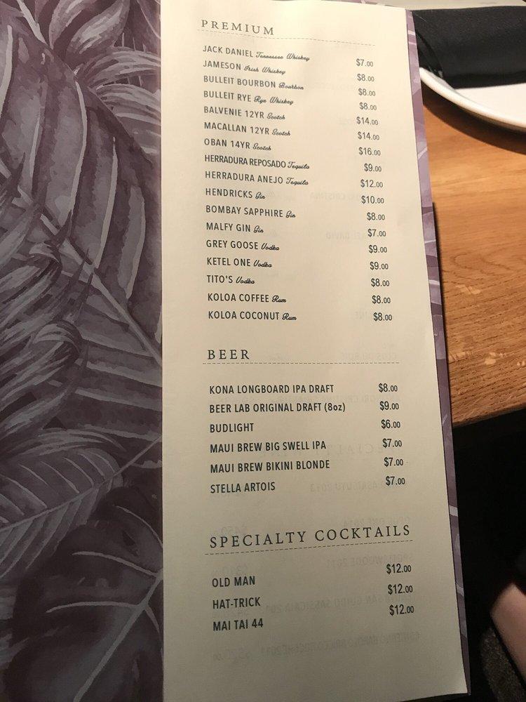 Menu at vein at KAKA'AKO restaurant, Honolulu