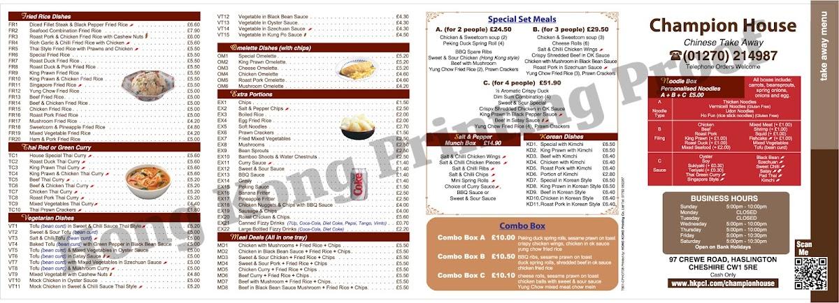 Menu at Champion House fast food, Crewe, 97 Crewe Rd