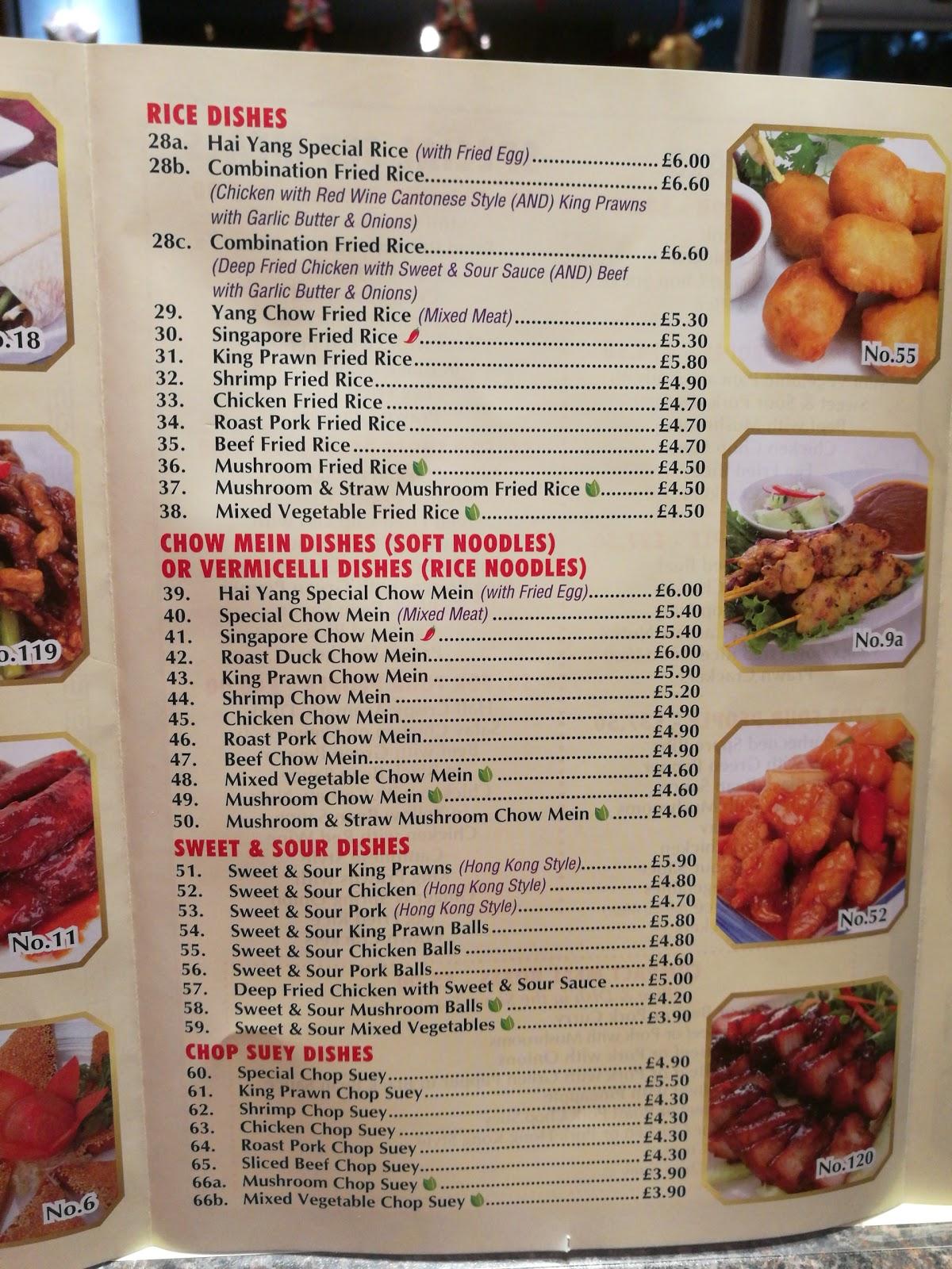 Menu at Hai Yang fast food, Aberystwyth