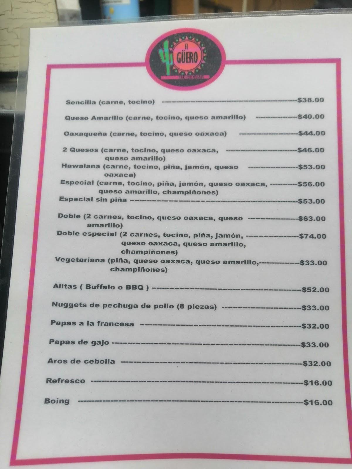 Menu at Hamburguesas El Güero restaurant, Cuautitlán Izcalli, Neptuno