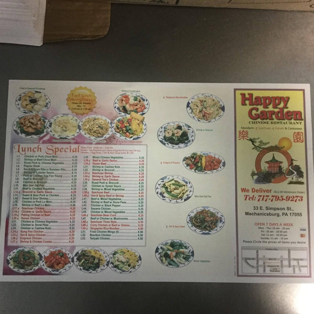 Menu at Happy Garden restaurant, Mechanicsburg