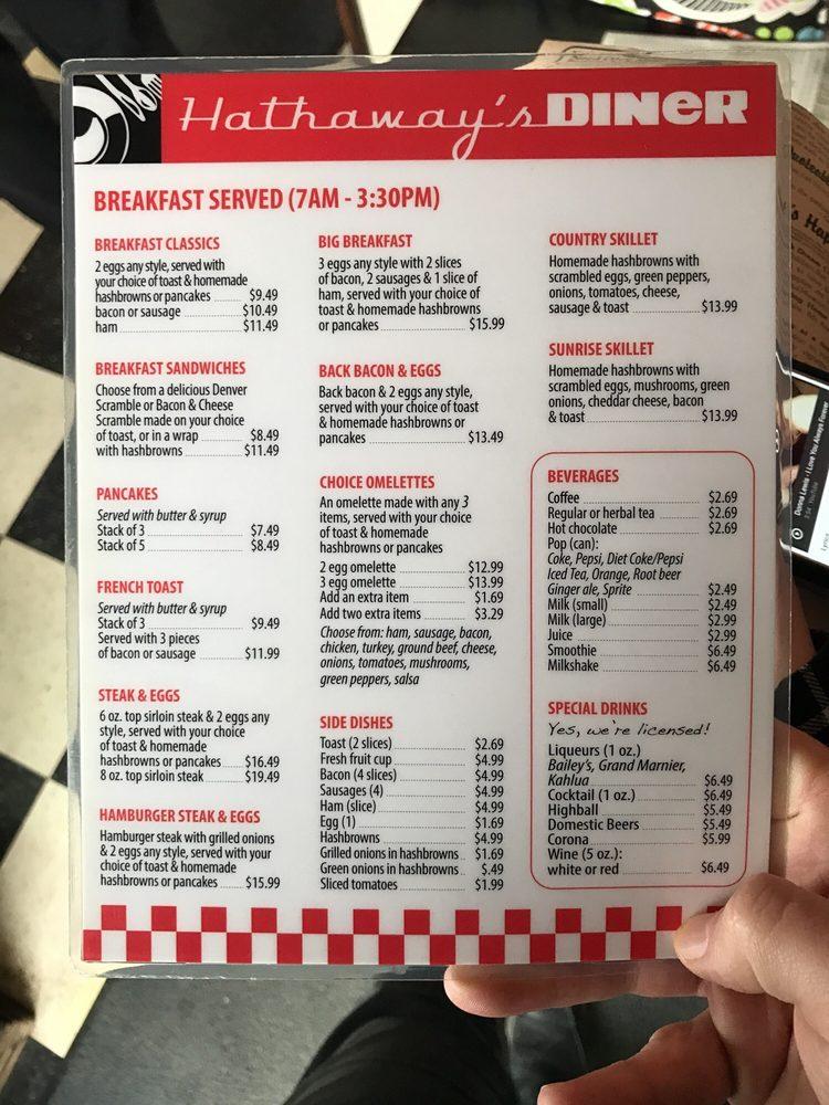 Menu at Hathaway's Diner cafe, Edmonton