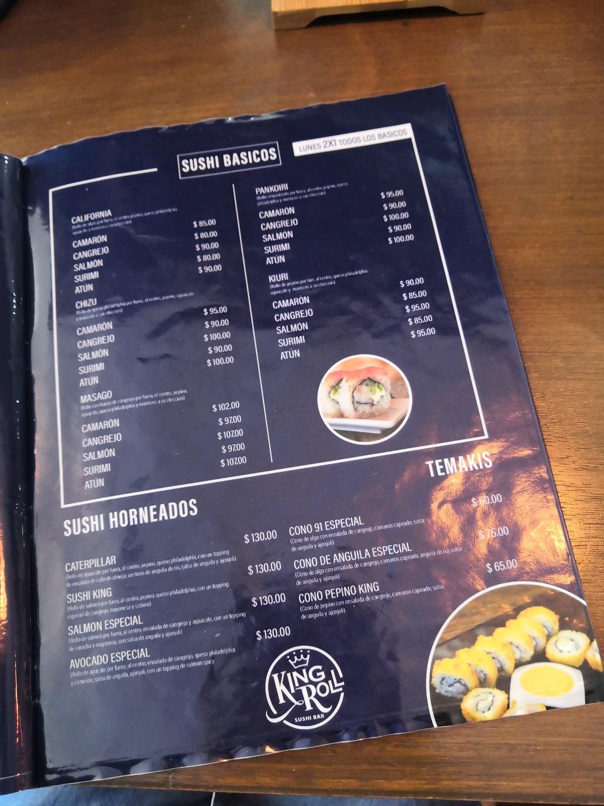 Carta del restaurante King Roll, Lázaro Cárdenas