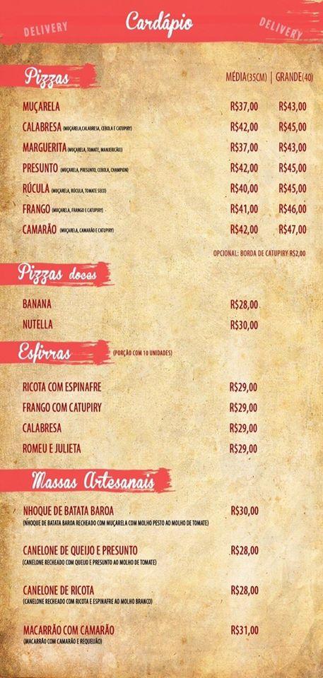 Menu at La Splendida pizzeria, Niterói