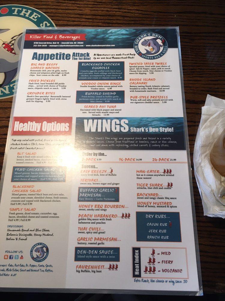 Menu at Shark's Den Sports Bar & Grill, Emerald Isle