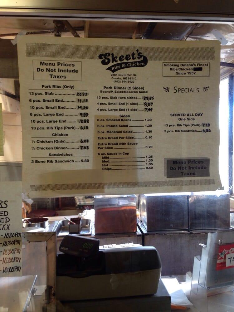 Menu at Skeets BBQ, Omaha