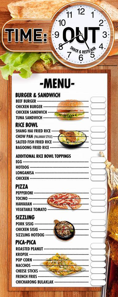 Menu at TIME : OUT Snack & Resto Bar, Puerto Princesa