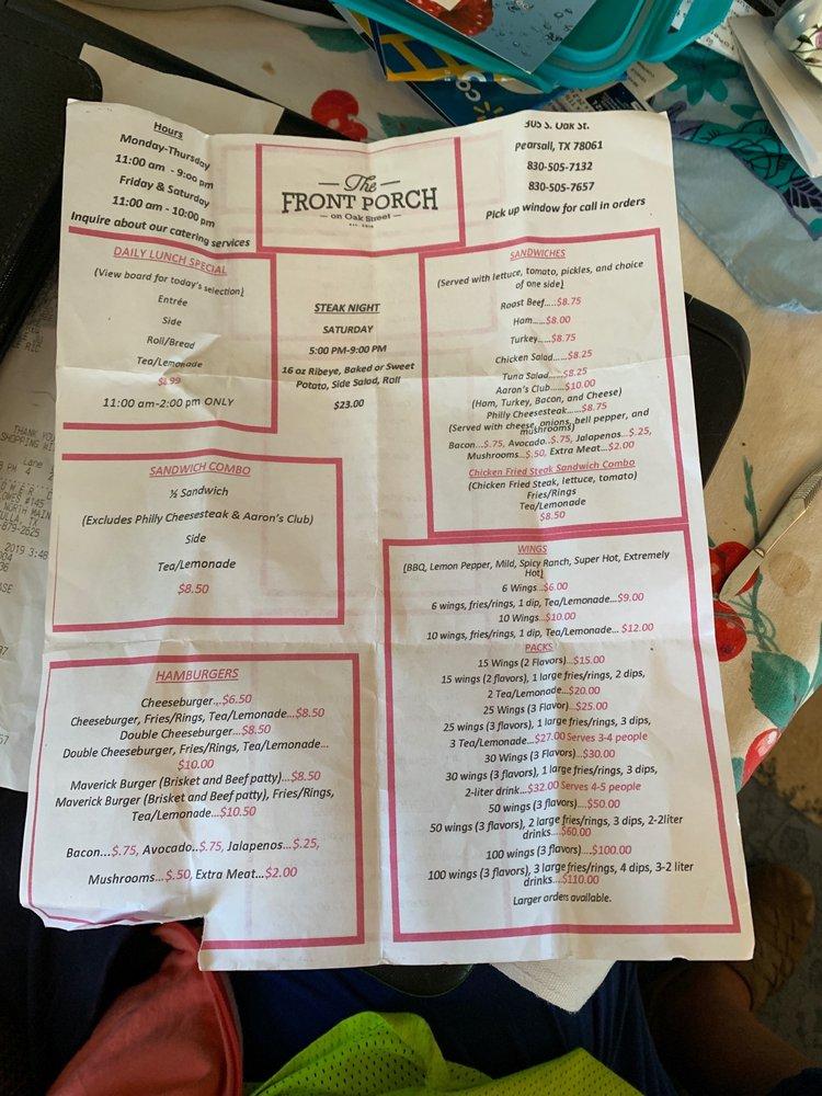 Menu at The Front Porch desserts, Pearsall