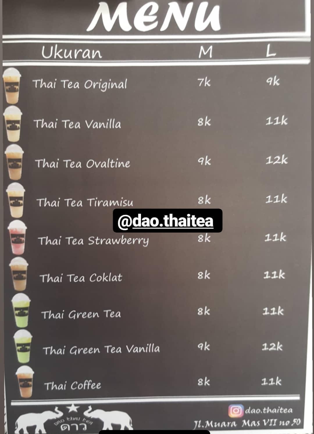Menu at Dao Thai Tea cafe, Semarang