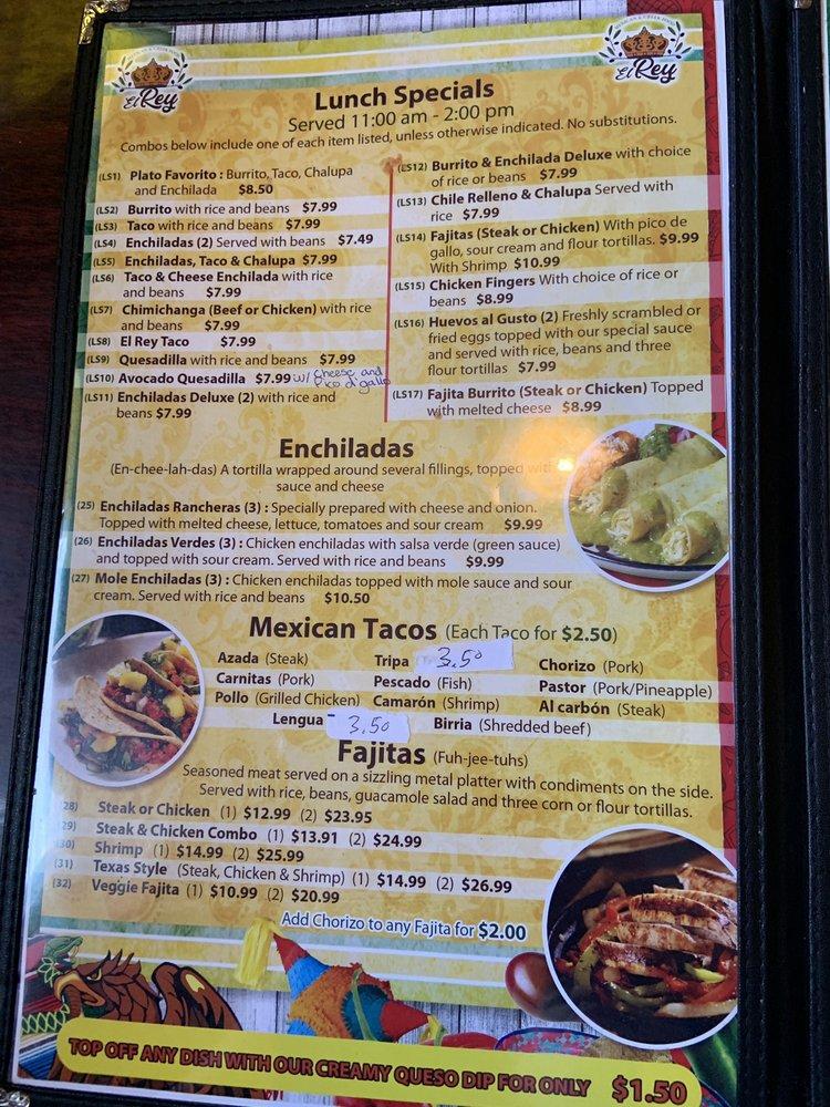 Menu at El Rey Mexican and Greek Restaurant, Robertsdale