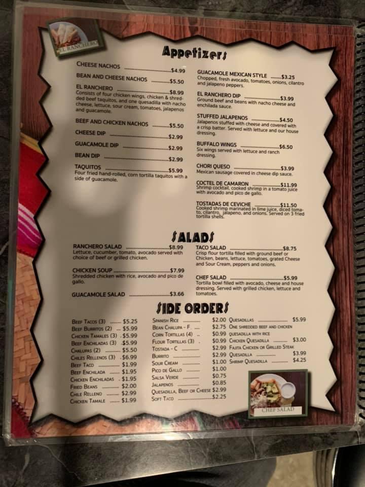 Menu at El Ranchero Mexican Restaurant, Broadway