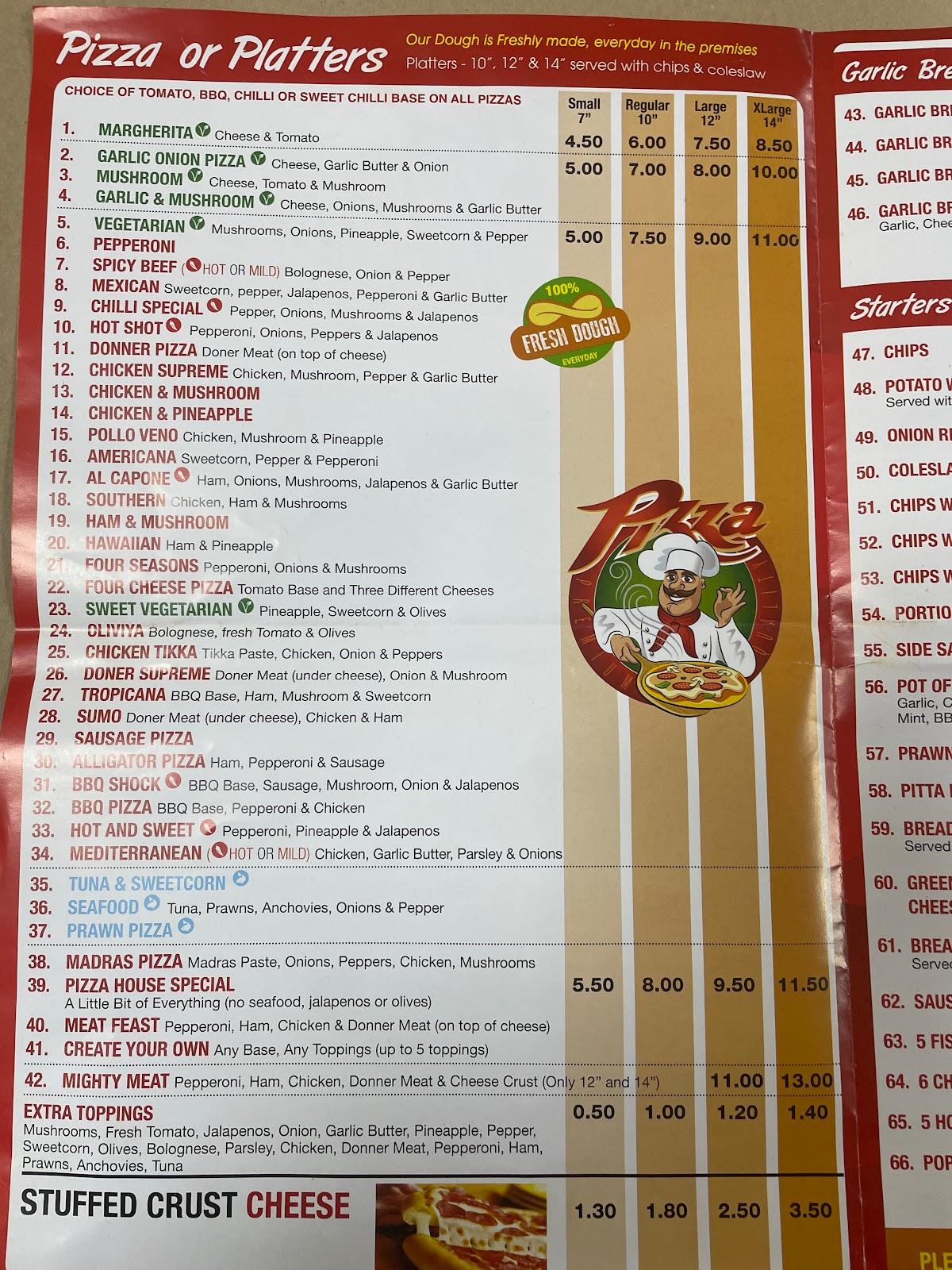 Menu at Pizza house pizzeria, Market Rasen